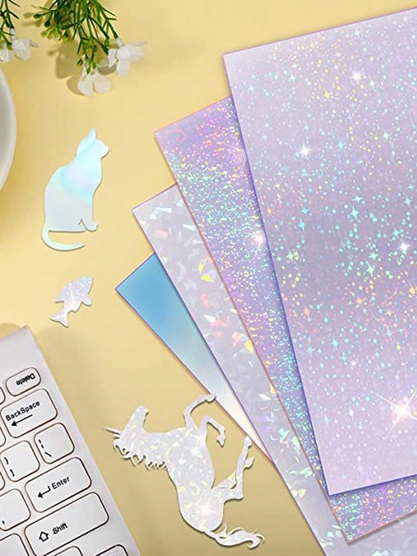 5 Sheets Holographic Sticker Paper A4 Printable Waterproof Sticker ...