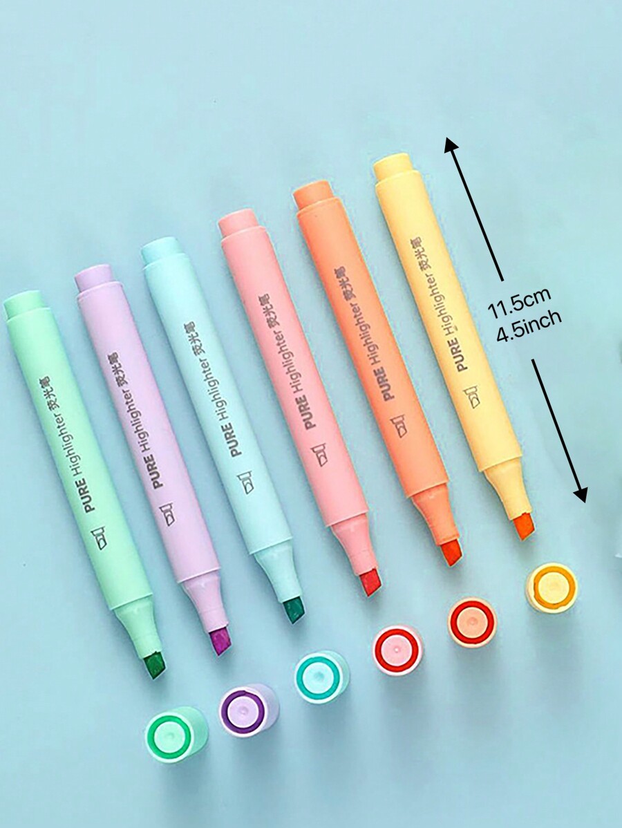 6pcs Macaron Pastel Colors Highlighters, Big Capacity Chisel Tip ...