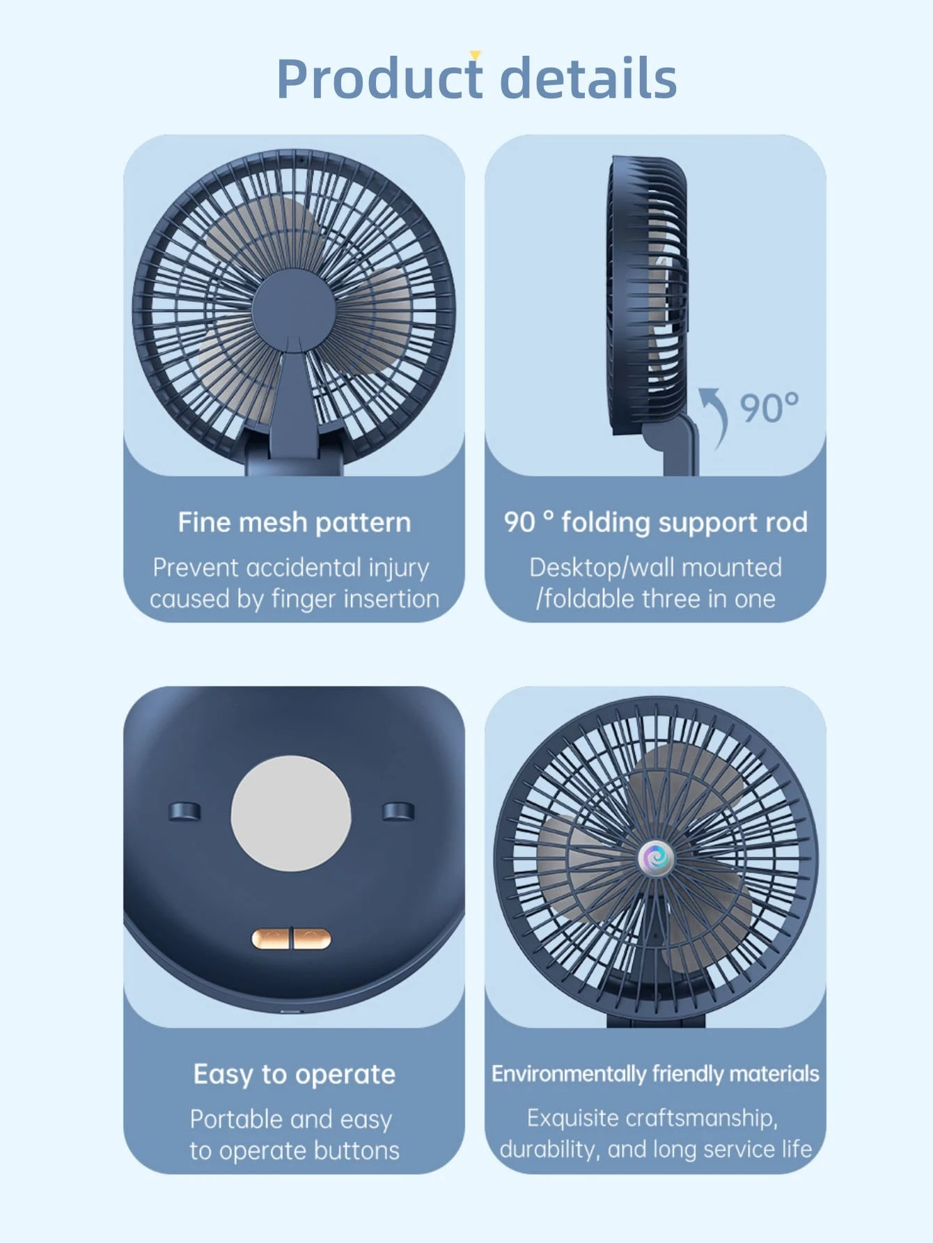 USB Powered Foldable Fan With 3 Wind Speeds And 2 Light Modes: Portable ...