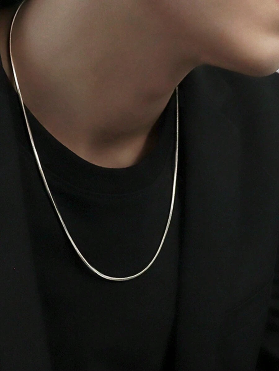 MECYLIFE 1pc Simple Stainless Steel Square Snake Chain Necklace For Men ...