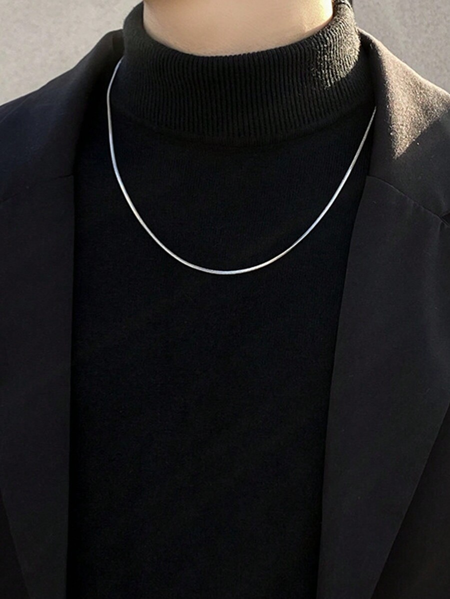 MECYLIFE 1pc Simple Stainless Steel Square Snake Chain Necklace For Men ...