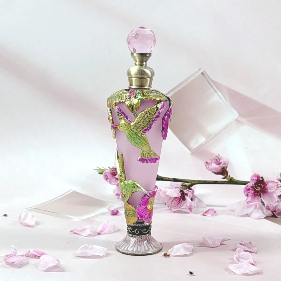 Frasco de perfume de vidro em forma de cone, de 25 ml, padrão de flores ...