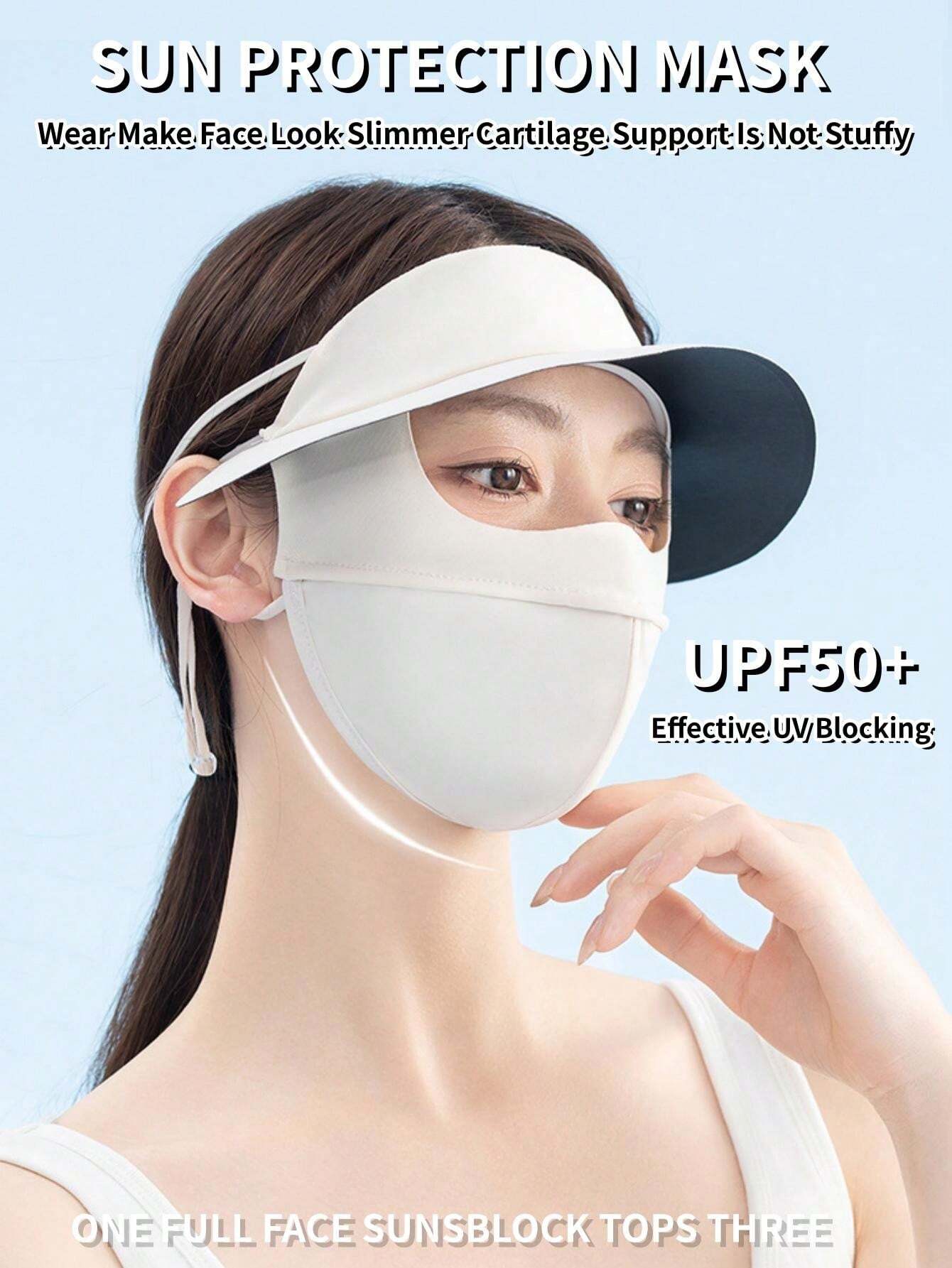 1pc Summer Sunscreen Hat And Mask, Sun Shield Mask With Brim, Women's ...