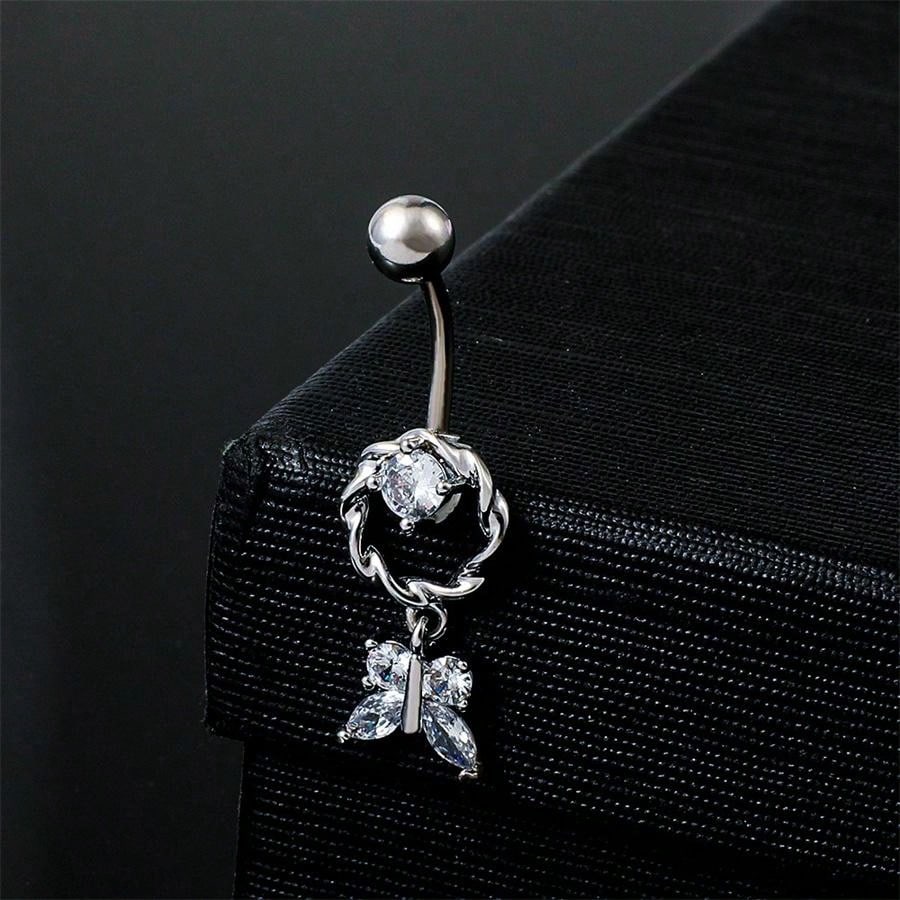 Butterfly Design Dangling Belly Button Ring With Rhinestones, Dark ...