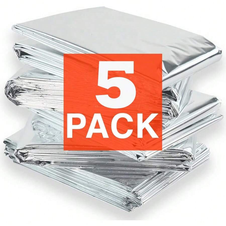 5 Packs Emergency Blanket Bulk Mylar Survival Thermal Blankets Pack ...
