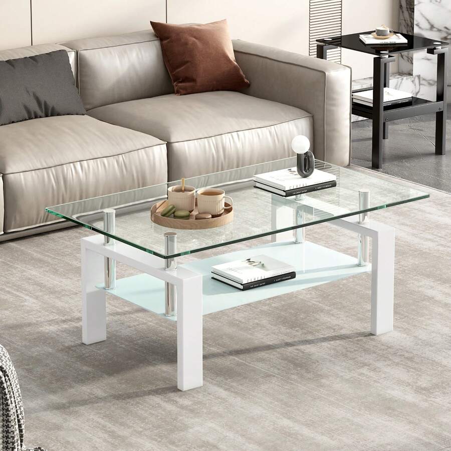 Tempered Glass Coffee Table With Metal Legs Modern Small Coffee Tables ...