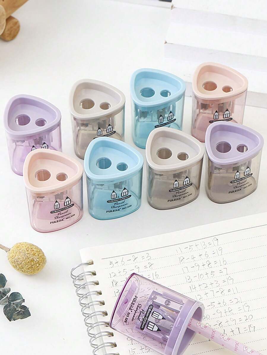 4pcs Morandi-Colored Double-Hole Triangle Transparent Pencil Sharpener ...