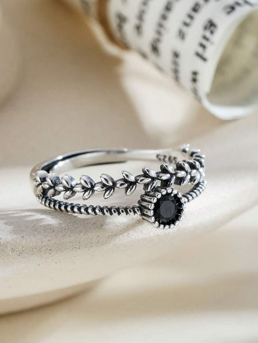 A Summer 925 Sterling Silver Thai Silver Old Black Ring Simple Sweet ...