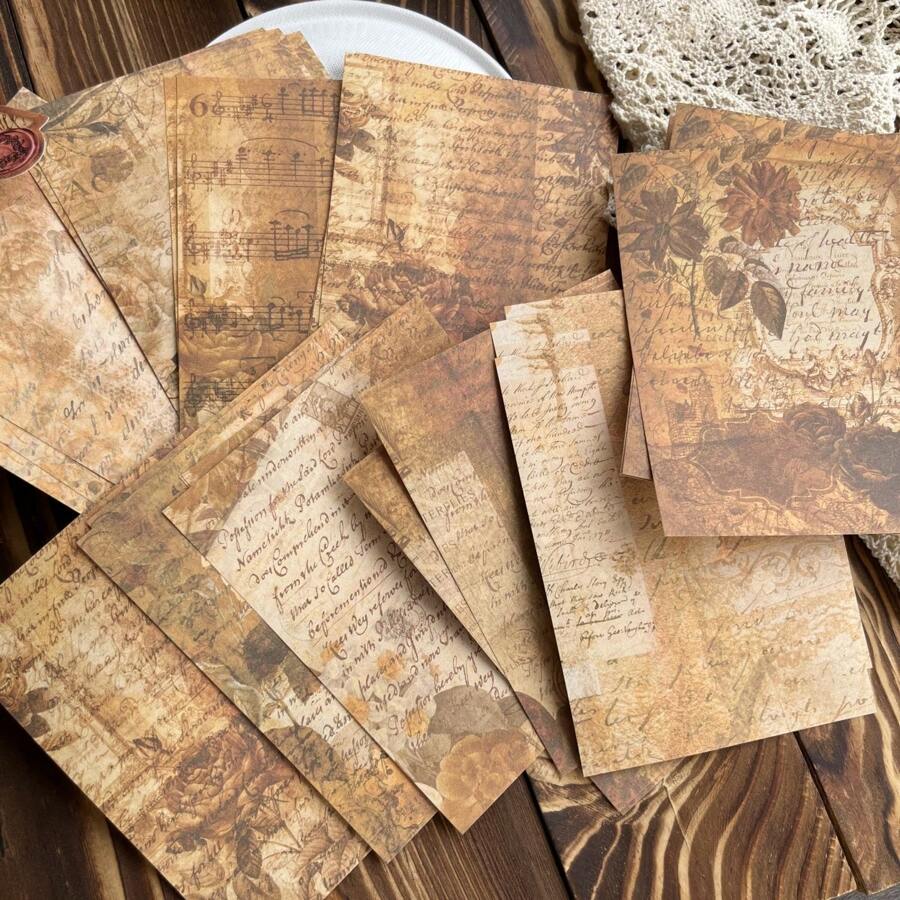 30 Sheets Vintage Material Paper Handwritten Old-Series Notes Plant ...