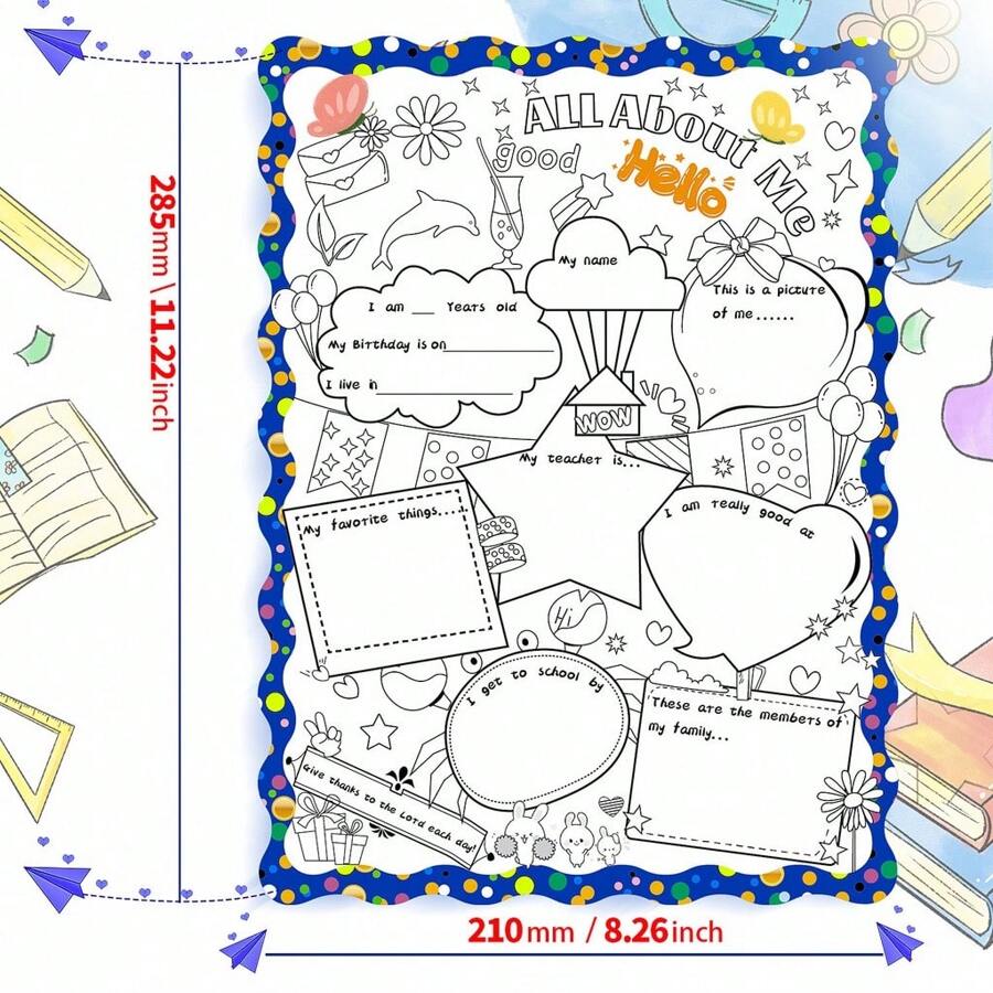 8 Pcs /Set All About Me Children DIY Painting Learning English ...