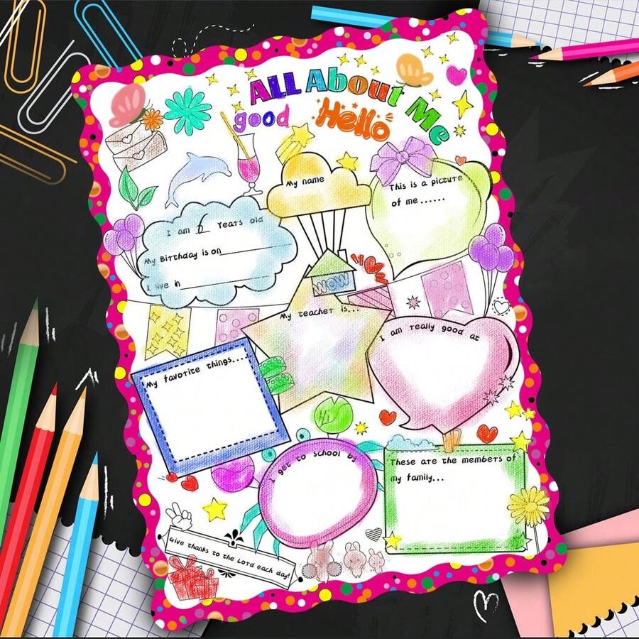 8 Pcs /Set All About Me Children DIY Painting Learning English ...