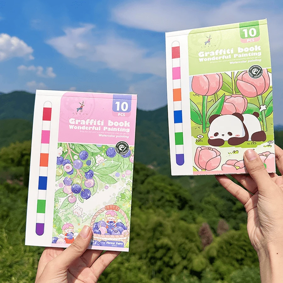 10 Sheets/Book Watercolor Coloring Memo Pad With Palette, Portable DIY ...