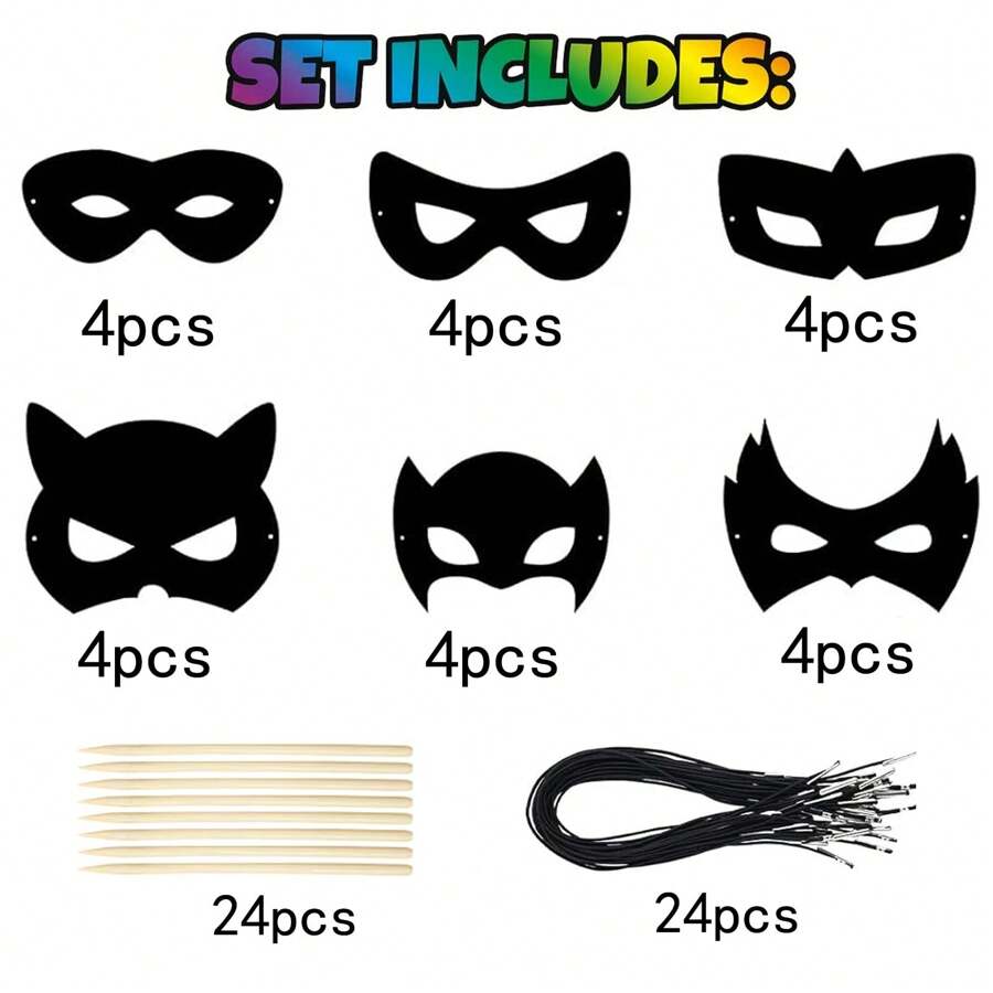 24 Stücke Helden Scratch-Papier Masken - 6 Styles Regenbogen Masken mit ...