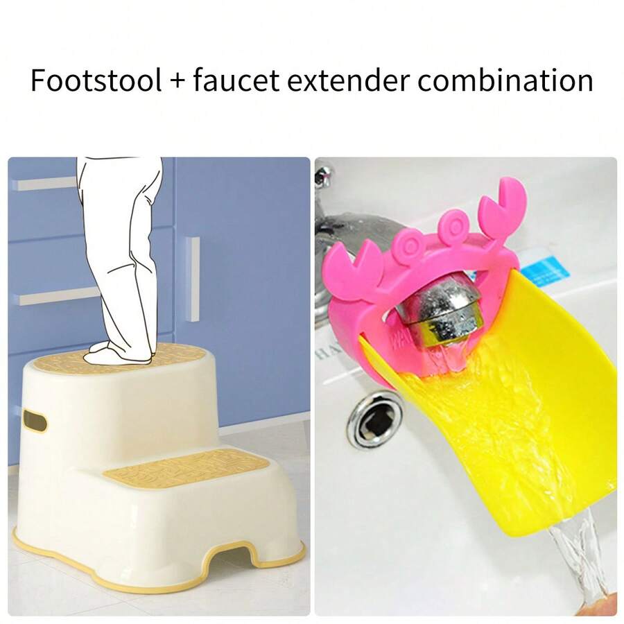 Doodle Step Stool For Kids + Crab Shaped Extender Set - Bathroom Safety ...