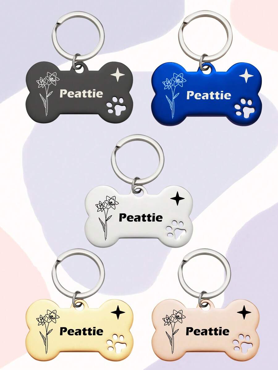 1pc Custom Dog Bone Name Keychain, Personalized Bone Dog Tag Keyring ...