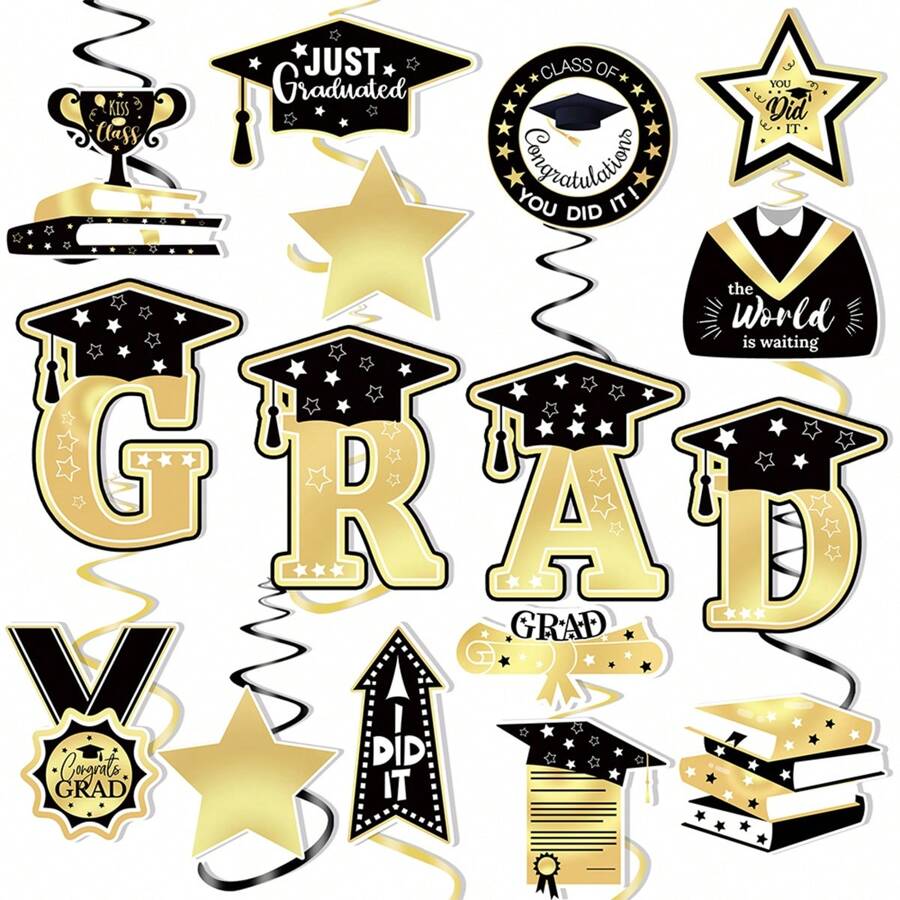 16PCS Graduation Hanging Decorations Swirls, 2024 Graduation Party ...