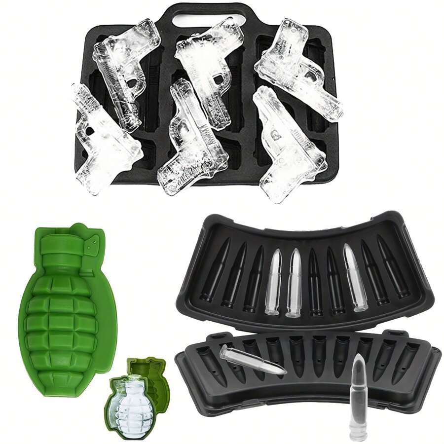 3pcs, Gun Shaped Tray, Flexible Silicone Mold, Pistol Bullet Grenade ...
