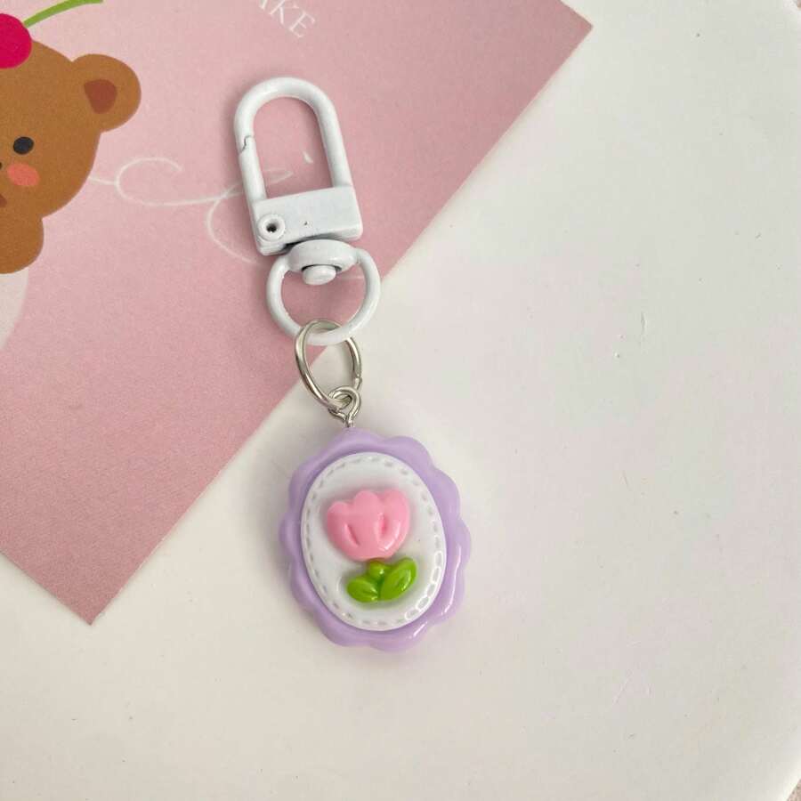 [Set Of 6] Candy-Colored Bear, Flower And Rabbit Keychains, Cute And ...