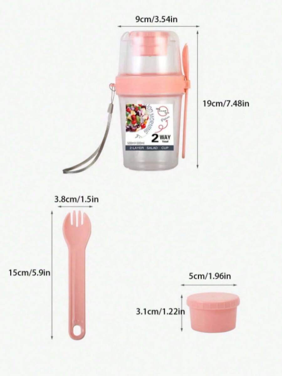 1pc Portable 2-Layer Salad Cup,Oatmeal Cup, Yogurt Cup, Nut Cup, Fat ...