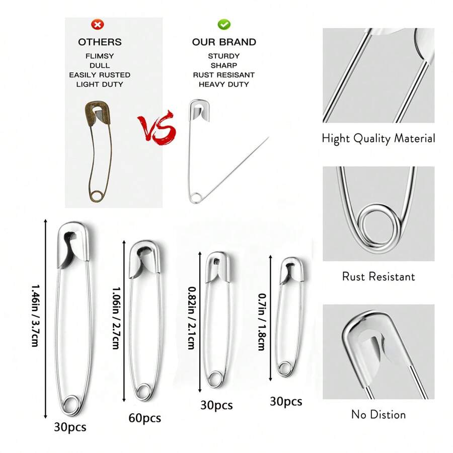 150pcs Steel Safety Pins (4 Sizes) With Storage Box, Modern And Simple ...