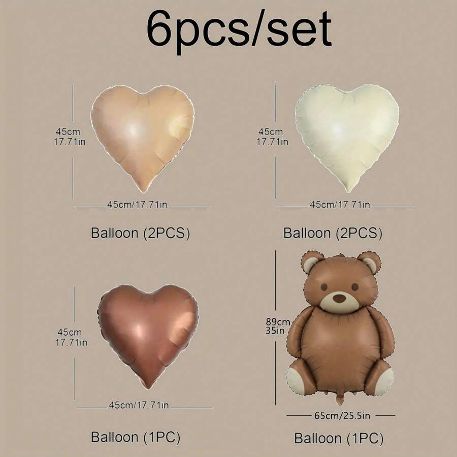 Conjunto de 6 globos de película de aluminio de temática de cumpleaños "Teddy Bear" de 35 ...