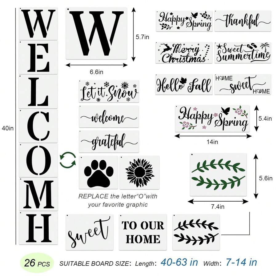 21 PCS Welcome Stencils Seasonal Stencils For Painting On Wood Reusable ...