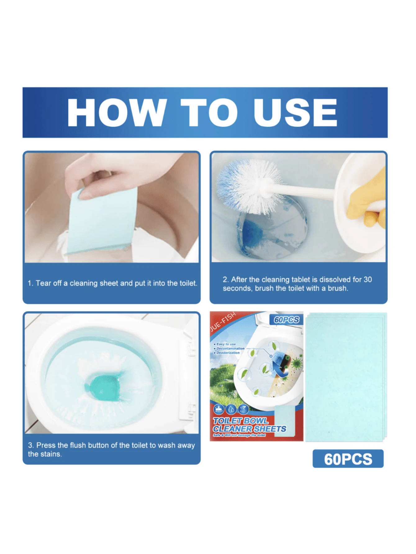 Jue-Fish Toilet Cleaning Tablets, Clean Toilet Bowl, Remove Stains And ...