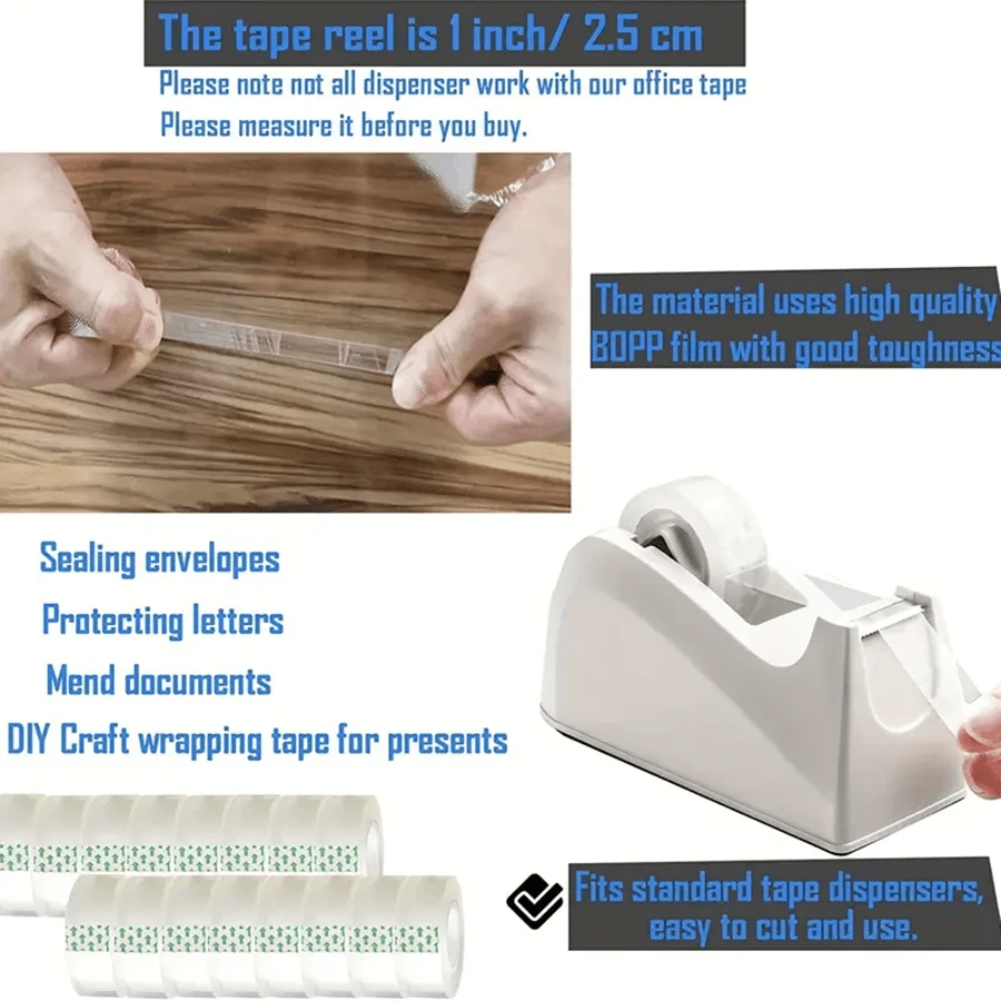 12 Rolls Stationery Tape, Multi-Functional Transparent Tape, Cellophane ...