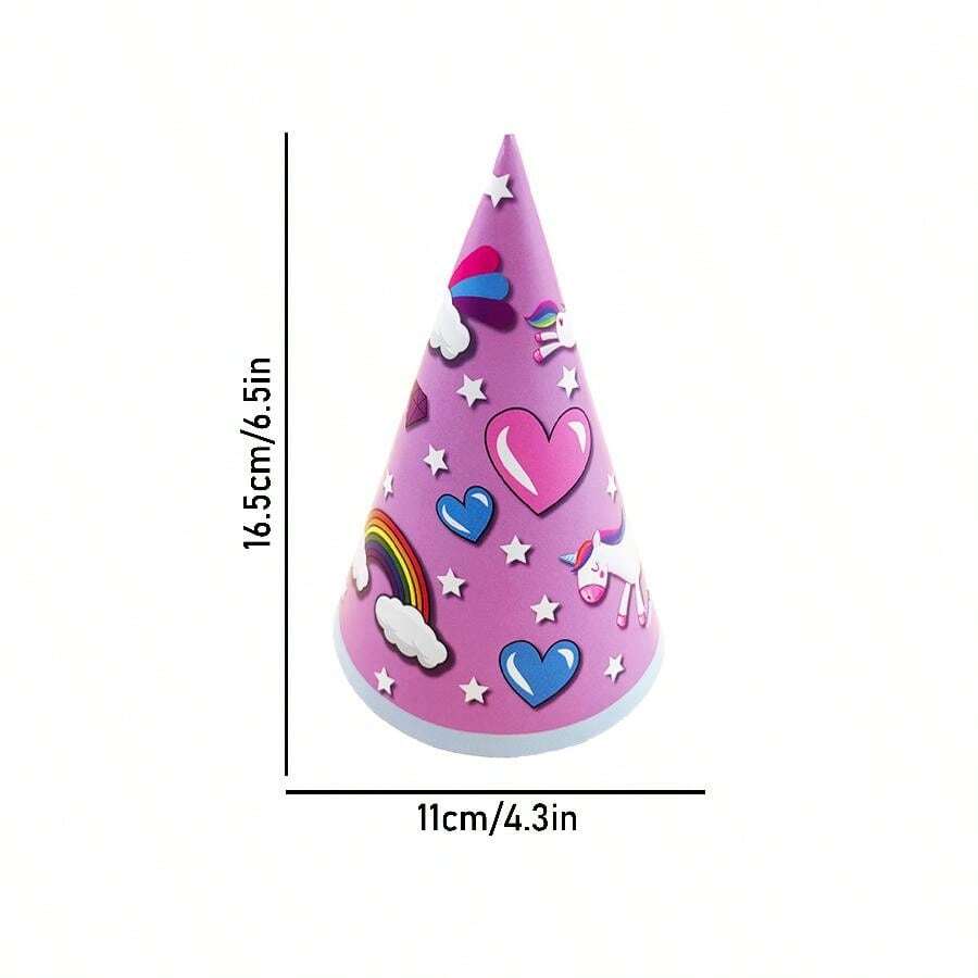 12pcs Cute Cartoon Rainbow Pony Printed Triangle Hat, Ideal For Boys ...