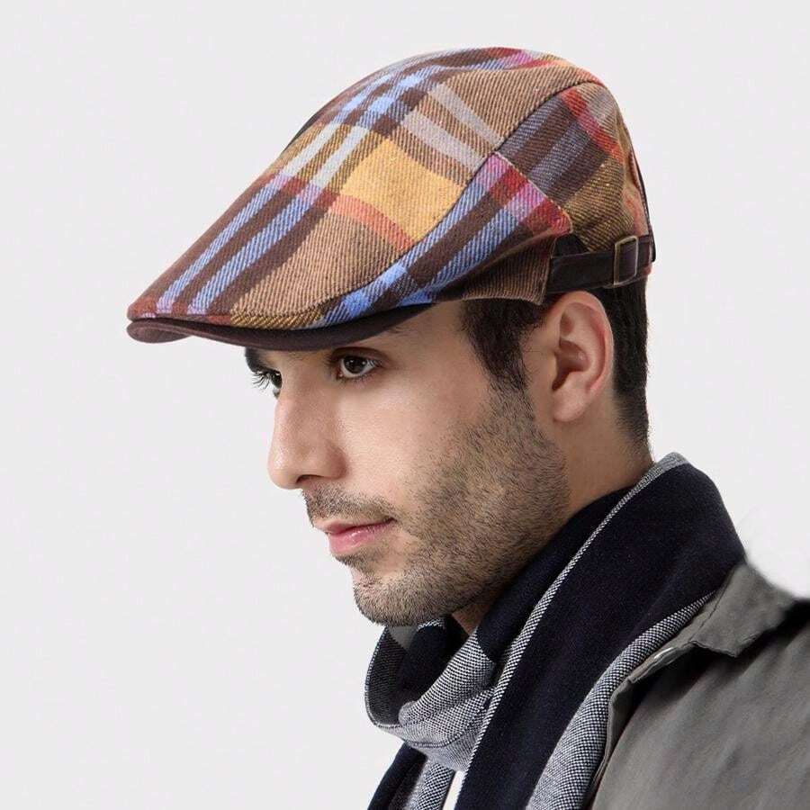1pc Men\ Beret Spring/Summer New Retro Painter Cap, Casual Checkered ...
