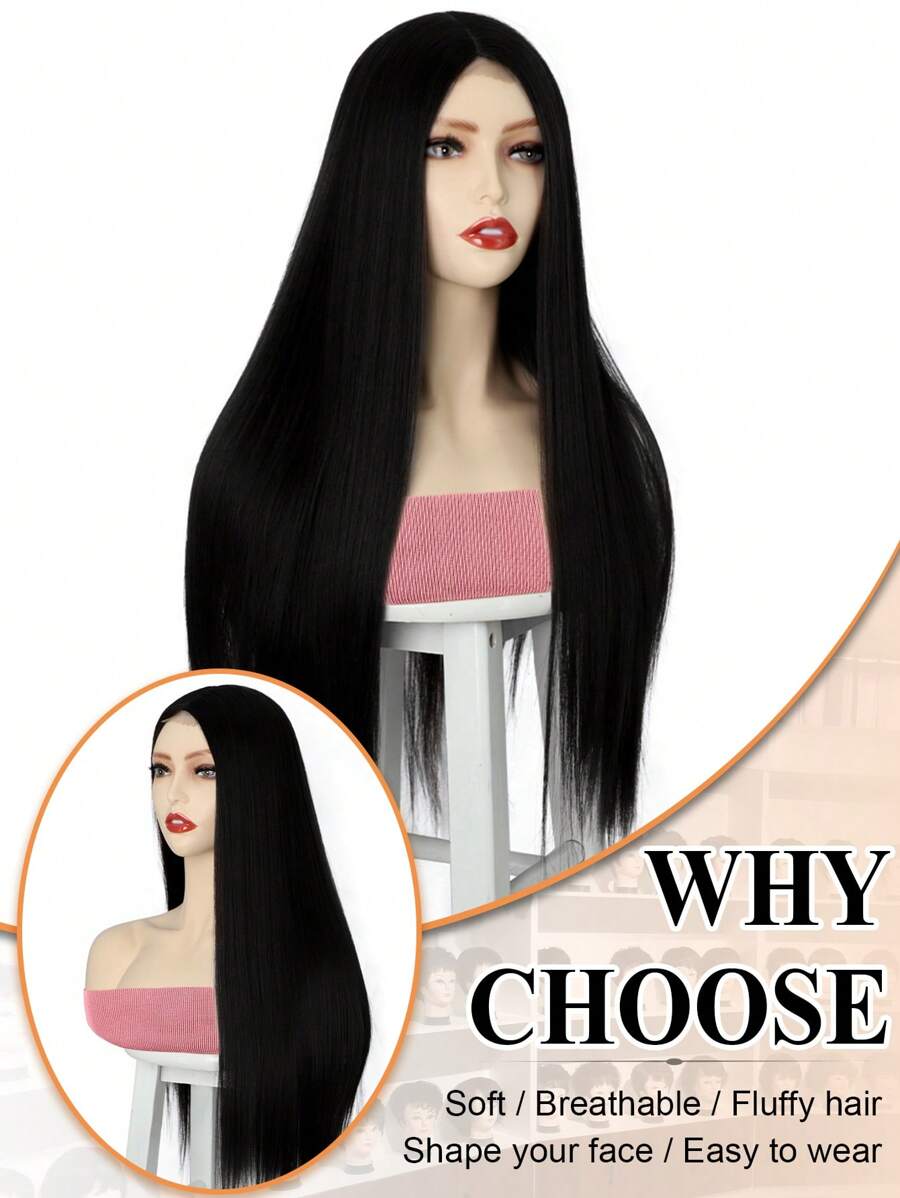 32 Inch Synthetic Long Straight Wigs For Women Synthetic Wigs Middle Part Wigs Looking Natural ...