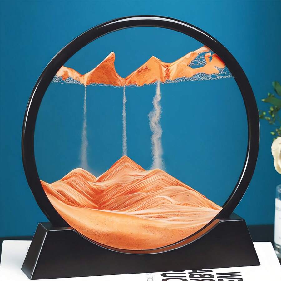 1pc 7-inch Black 3d Liquid Sand Art With Natural Scenery, Round Glass ...