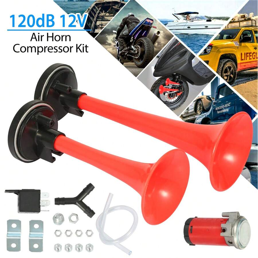 1Pc Air Horn Dual Trumpet 12V 115DB Loud Boat Motorcycle Truck Air Horn ...