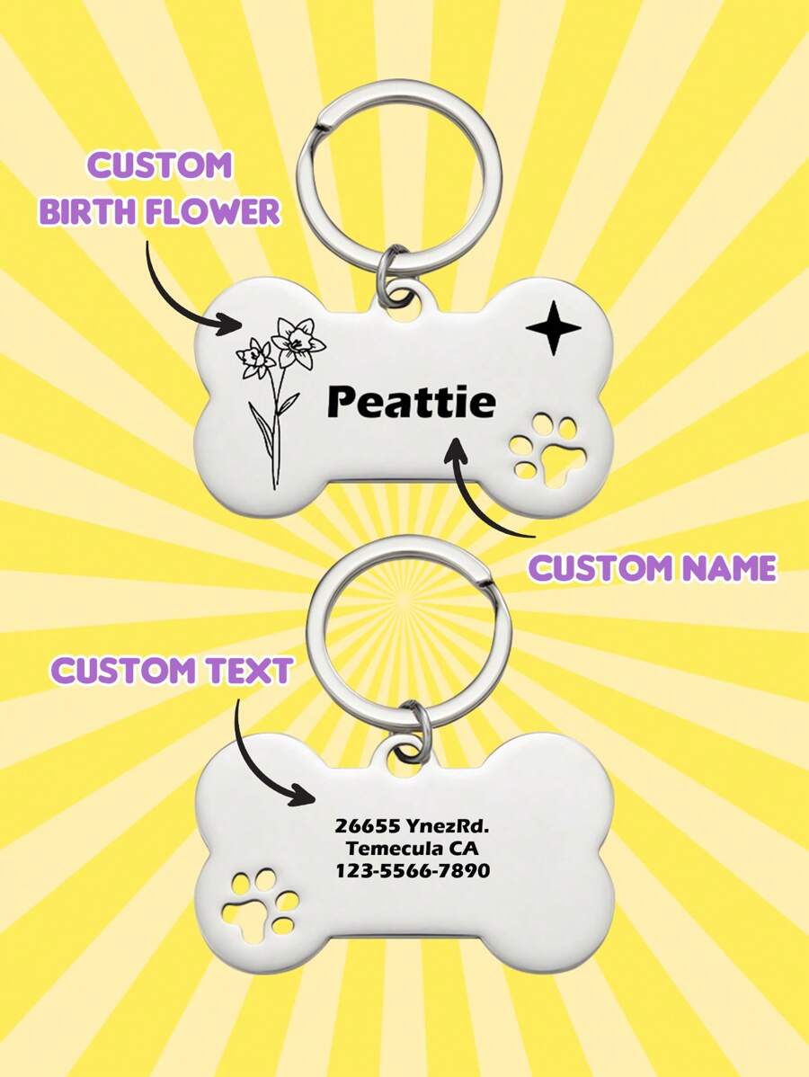 1pc Custom Dog Bone Name Keychain, Personalized Bone Dog Tag Keyring ...