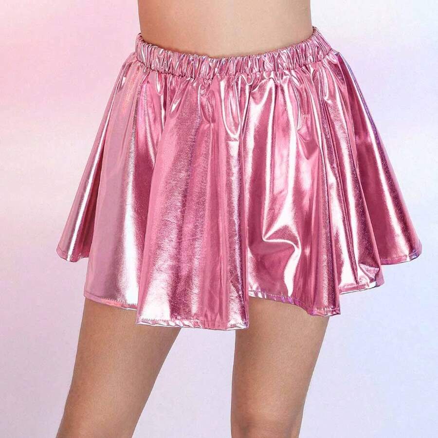 Kakaco Metallic Holograhic Skirt Shiny Mini Skirts Belly Dance Flared ...