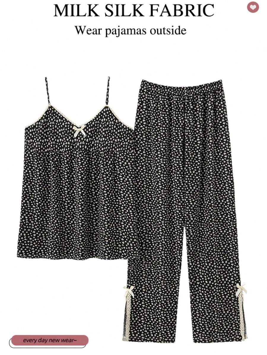 2024 New Summer Women Pyjamas Set, Thin & Loose Floral Print Home Wear ...