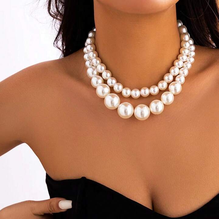 New Style Chunky Faux Pearl Choker Necklace With Multi Layer Faux Pearl Beaded Chain Versatile SHEIN USA