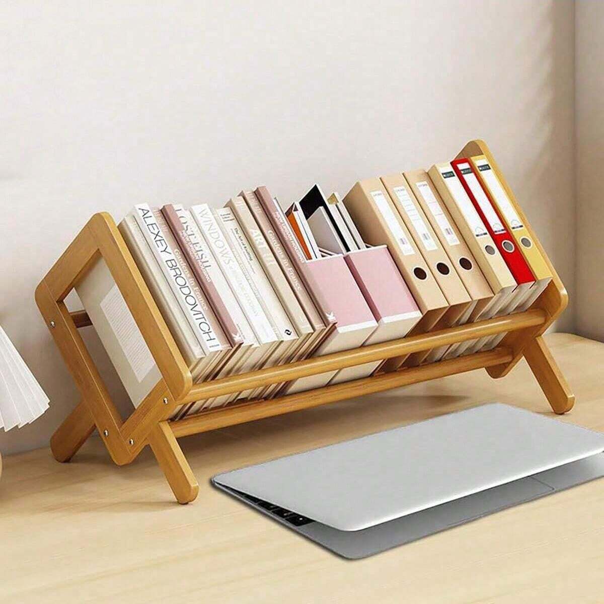 Wood Tilting Bookcase In Living Room/Home/Office, Desktop Book Shelf ...