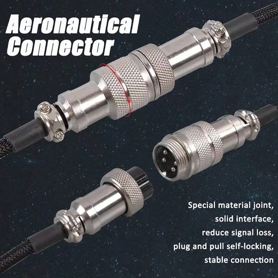 1 Set of 2-Section Black Detachable USB A to TYPE-C Gaming mechanical ...