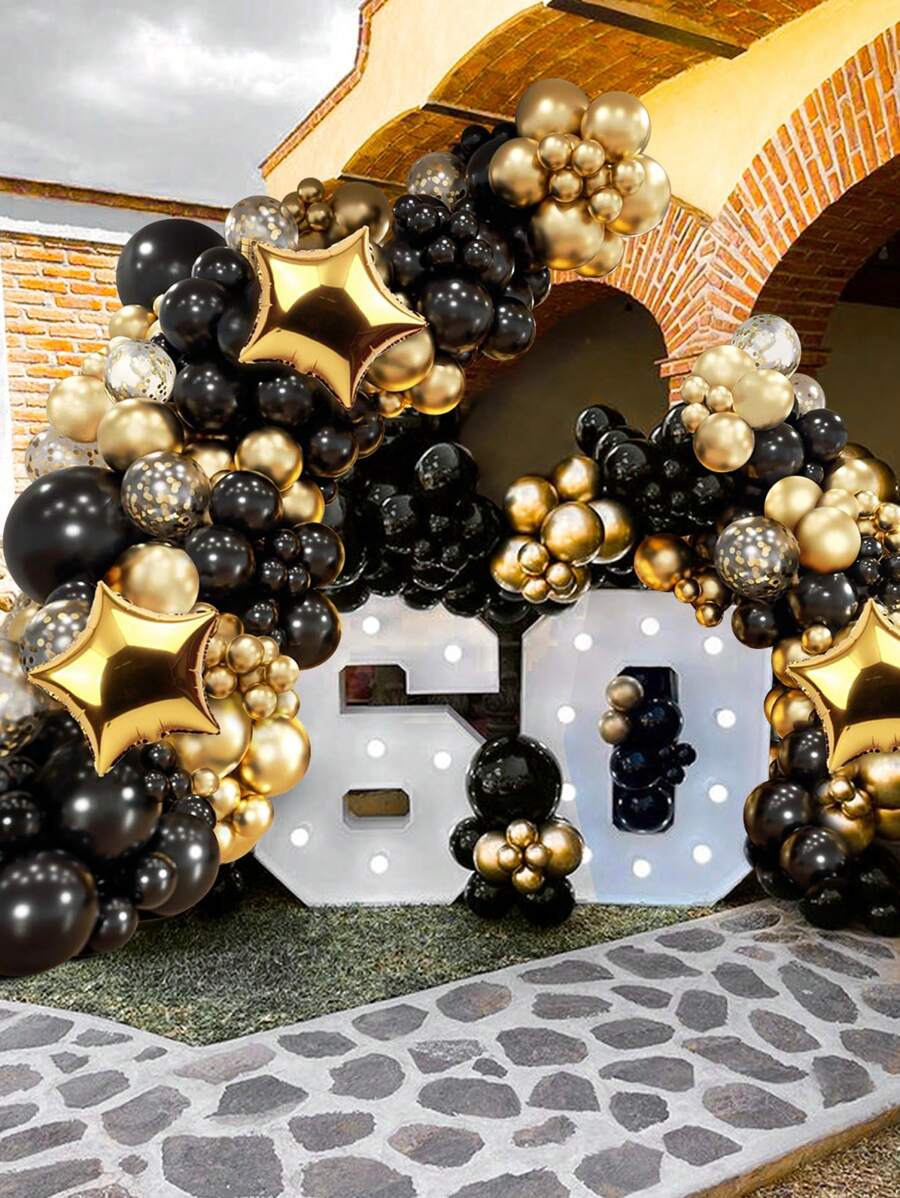 132pcs Black Gold Balloon Garland Arch Kit Confetti Balloons Aluminum ...