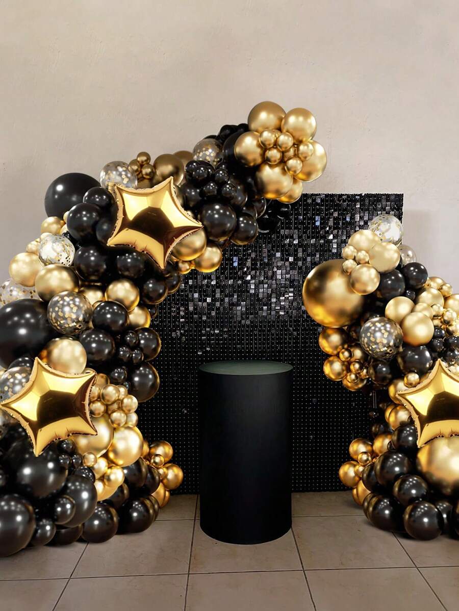 132pcs Black Gold Balloon Garland Arch Kit Confetti Balloons Aluminum ...