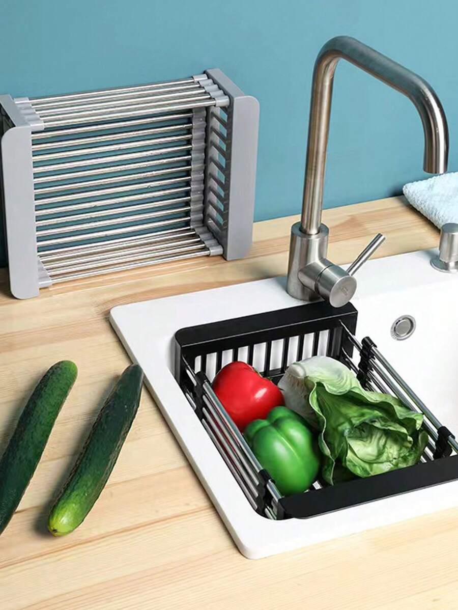 Stainless Steel Kitchen Shelving Rack, Sink Expandable Drain Basket ...
