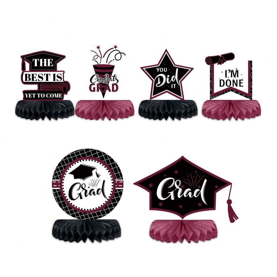 6pcs Graduation Decorations Class Of 2024 Congrats Grad Honeycomb