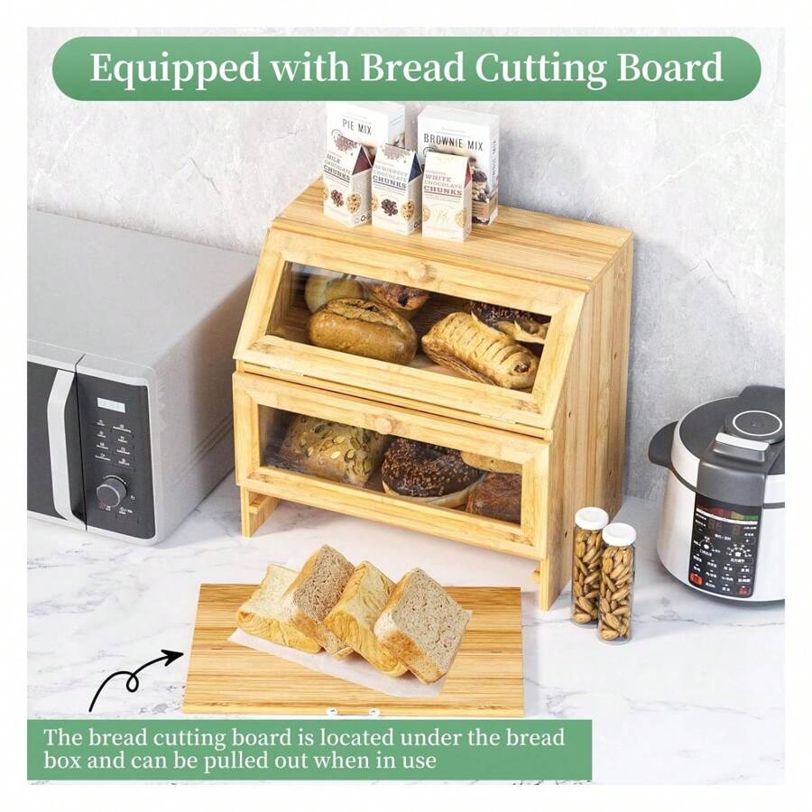 Bread Box For Kitchen Counter Airtight, Double Layer Bread Storage ...
