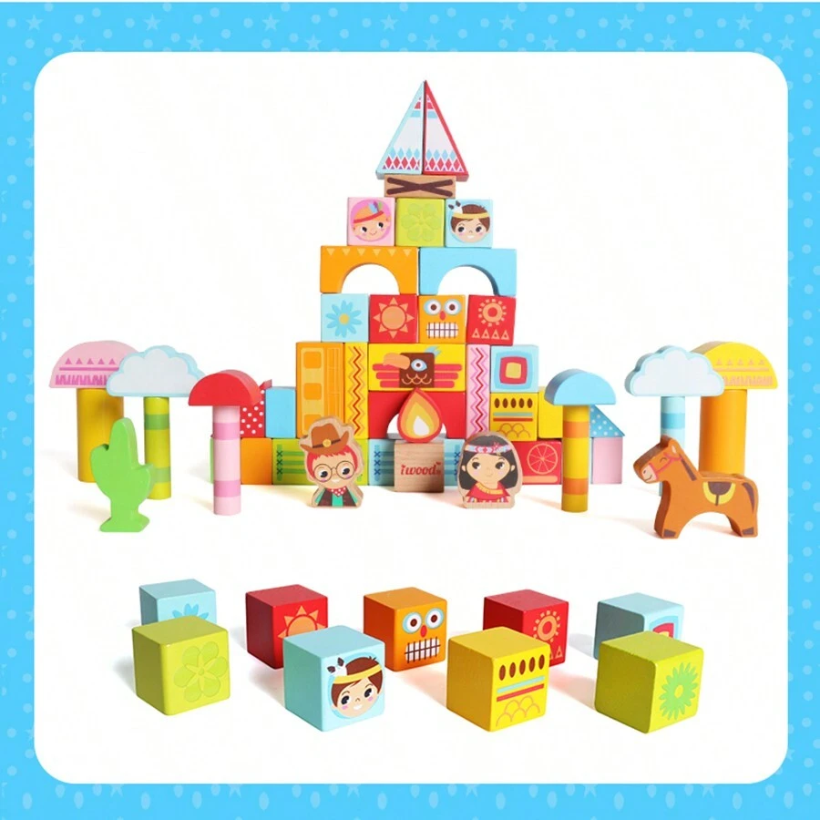 Muplay Family Wooden Building Blocks Toy Enlightenment Educational ...