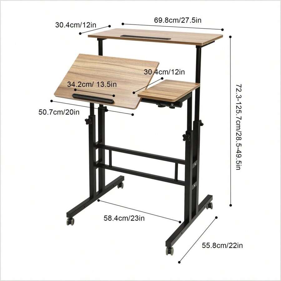 [ROLLING ADJUSTABLE HEIGHT DESK] Laptop Computer Table Stand Up ...