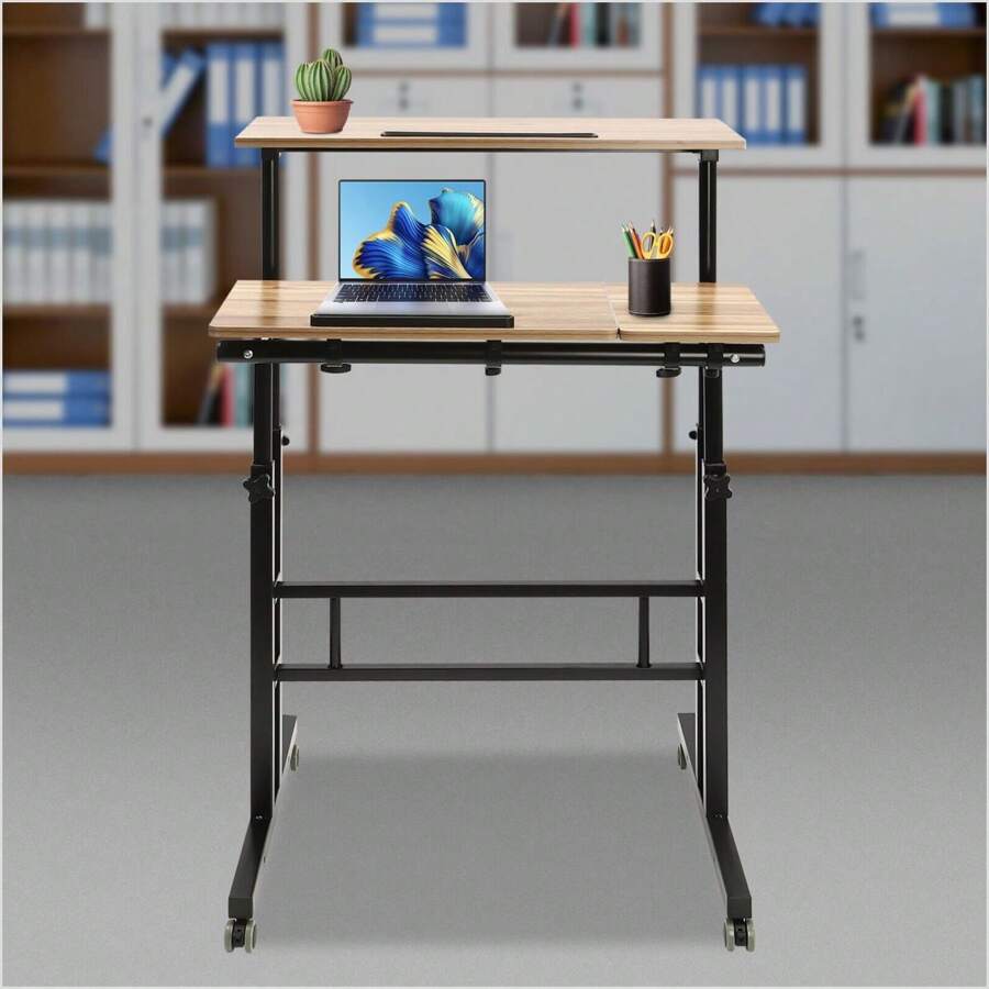 [ROLLING ADJUSTABLE HEIGHT DESK] Laptop Computer Table Stand Up ...