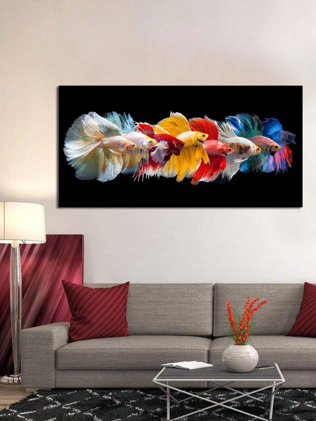 1pc Abstract Multicolor Fish Canvas Wall Art, Colorful Betta Rainbow ...