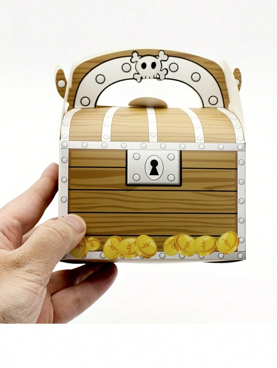 5pcs Treasure Box Gift Box With Ocean-Island Printed Gold Coin Pattern ...