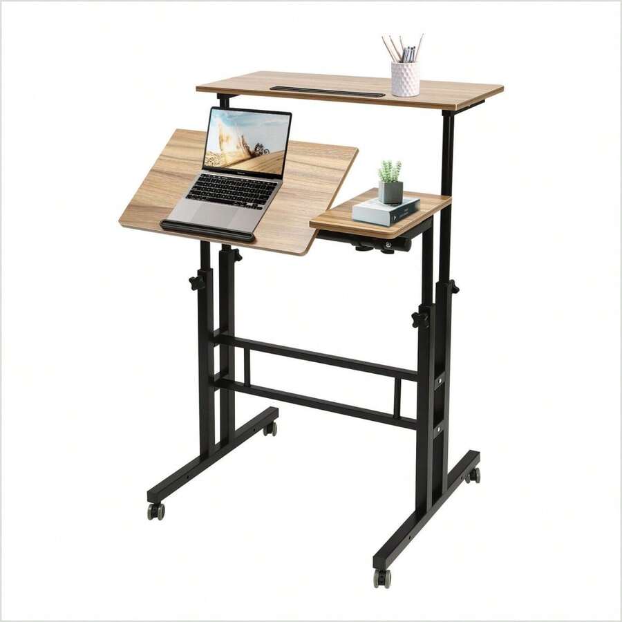 [ROLLING ADJUSTABLE HEIGHT DESK] Laptop Computer Table Stand Up ...